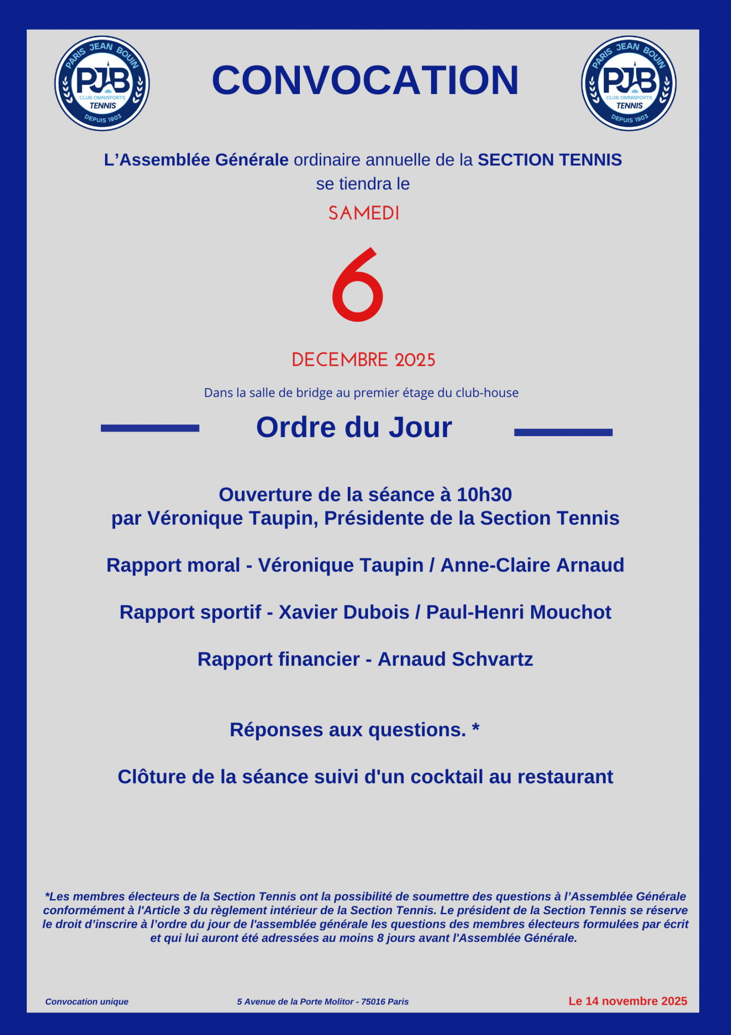 PJB TENNIS // Convocation à l’Assemblée Générale de la Section Tennis ...